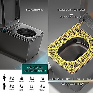 Premium Square Smart Toilet - Auto Open/Close Lid, Heated Bidet Seat, Modern Toilet Bidet Combo with Auto Flush, Warm Water, Dryer, One-Piece Tankless Toilet with Remote control