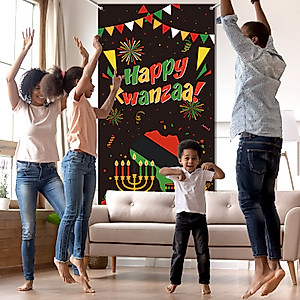 Kwanzaa Decoration Happy Kwanzaa Door Cover Kwanzaa Party Hanging Banner Kwanzaa Backdrop Indoor Outdoor African American Holiday Festival Decor for Kwanzaa Home Office Supplies, 70 x 35 Inches