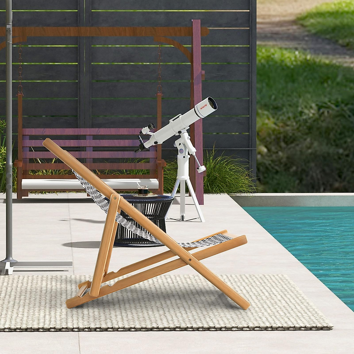 Giantex Patio Folding Camping Chair - Outdoor Sling Chair with 3 Adjustable Position, Breathable Canvas, Bamboo Lounge Chair for Outside, Porch, Deck, Poolside and Backyard, Portable Beach Chair (1)