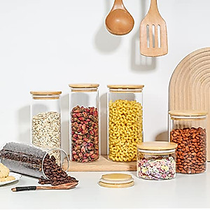 ComSaf Airtight Glass Storage Containers with Bamboo Lid (30oz Set of 3), Clear Food Storage Canisters with Lid, Kitchen Pantry Storage Jar for Flour Cereal Sugar Tea Coffee Beans Snacks, Round