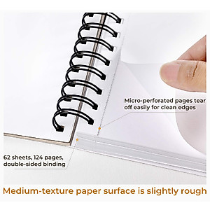 Mix Media Pad, Ohuhu Square 8.3"x8.3" (Inner Size) Mixed Media Art Sketchbook, 120 LB/200 GSM Heavyweight Papers, 62 Sheets/124 Pages, Spiral Bound Mixed Media Paper Pad for Christmas Gift