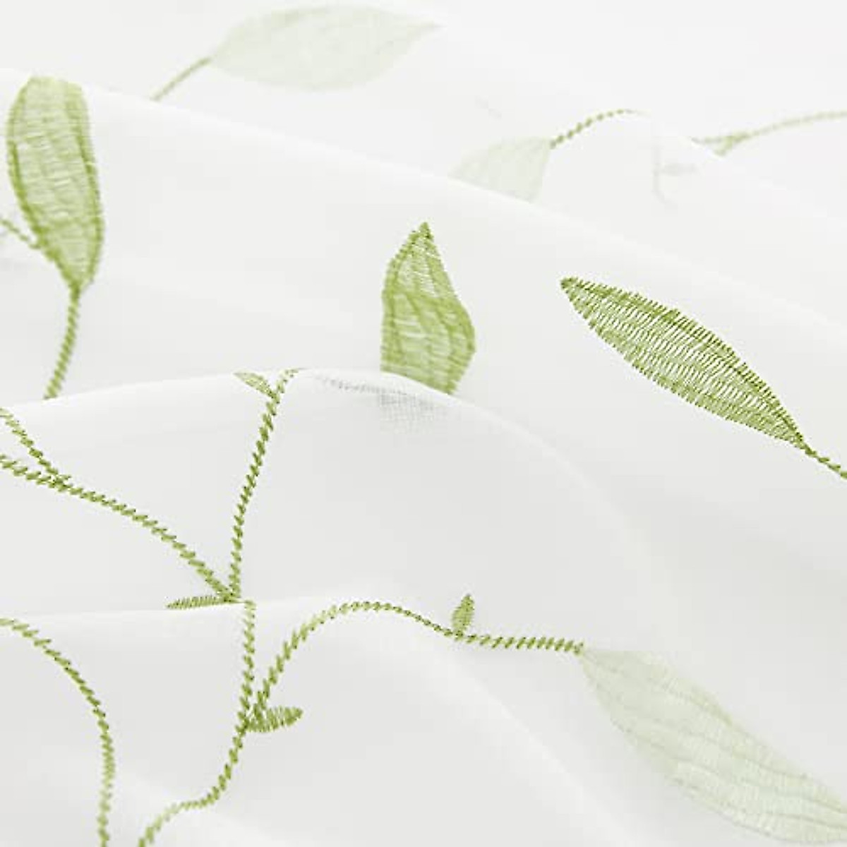 COLLACT Sheer Curtains Leaf Embroidered Living Room Curtains Farmhouse Window Treatments Sheer Curtains 84 Inch Length 2 Panels Set Window Curtains Rustic Bedroom Curtains Grommet Top Green on White