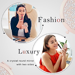 Yulejo 6 Pieces Magnifying Compact Cosmetic Mirror Mini Diamond 1X/ 2X Makeup Mirror 2.75 Inch Round Pocket Travel Makeup Folding Small Purse Size Mirror for Women Girls Bridesmaid Gift(Rose Gold)