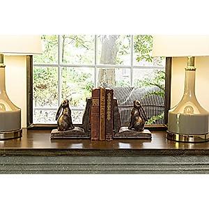 Creative Co-op EC0148 Rustic Rabbit on Book Resin (Set of 2 Pieces) Bookends, Bronze
