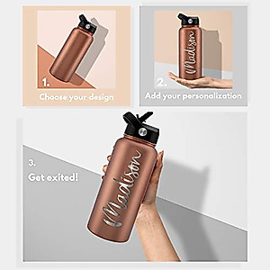 Amazing Items Personalized Water Bottle w/Straw & Lid, 32 oz - Teal | Custom Stainless Steel Sports Water Bottle w/Name and Text - Double-Wall, Vacuum Insulated - Rotating Handle