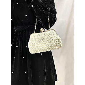 ASPHODELCHIC Women Pearl Evening Bag Bride Beaded Clutch Purse Cream White for Wedding Party (Ivory white) Small
