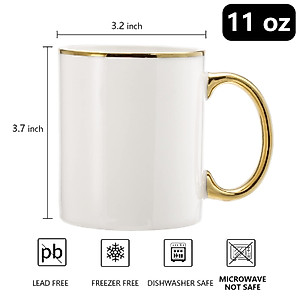 Fasmov 6 Pack Coffee Mugs, 11oz Ceramic Mug set Ceramic Cups for Coffee, latte, Cappuccino, Tea, Cocoa, Cereal, Hot Chocolate, Dishwasher Safe, White/Gold