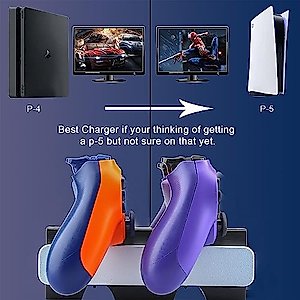 YU33 2 Pack Controllers for PS4 Controller with Charging Station, Remote Work with Playstation 4 Controller with Fast Charging Dock for PS4/PS5, Game Control for PS4 Orange&Purple&Charger