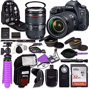 Canon 6D Mark II DSLR Camera with Canon EF 24-105mm f/4L is II USM Lens, Auxiliary Panoramic and Telephoto Lenses, 32GB Memory + Accessory Bundle