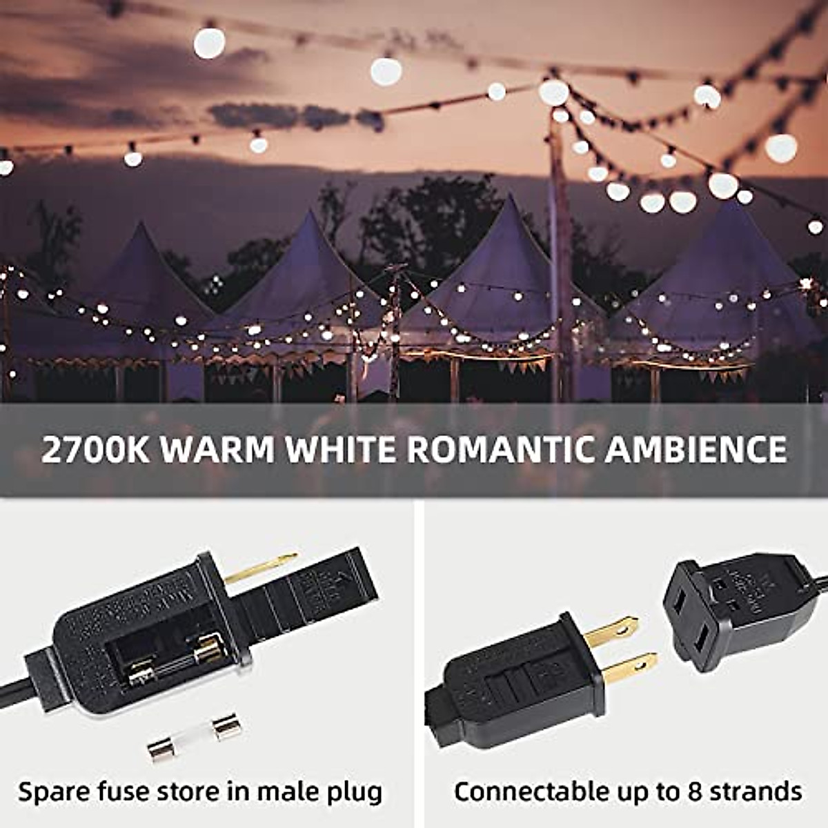 Bomcosy Outdoor String Lights 100Ft Weatherproof, G40 Patio Lights Waterproof with 52 Bulbs, Led Globe String Lights for Outside Shatterproof, Garden Backyard Cafe Bistro Lights House Indoor Decor