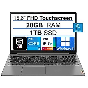 Lenovo Newest 15 IdeaPad 3 15.6" FHD Touchscreen Laptop, 11th Gen Intel i5-1135G7(Beat i7-1065G7), 20GB DDR4 RAM, 1TB SSD, Webcam, Backlit Keyboard, WiFi 6, USB-C, HDMI, Windows 11S+JVQ MP