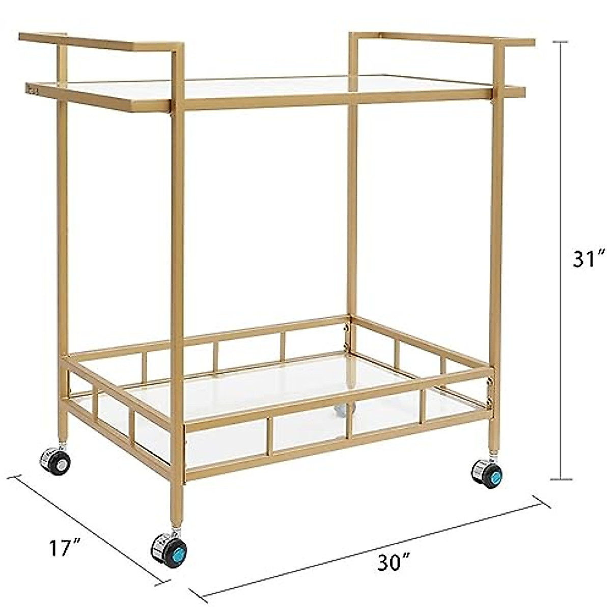VLOBAOM Home Bar Serving Cart, Gold Rolling Serving Cart with Lockable Wheels, Mobile Home Coffee Station Drink Beverage Cart,30''Dx17''Wx31''H,Gold