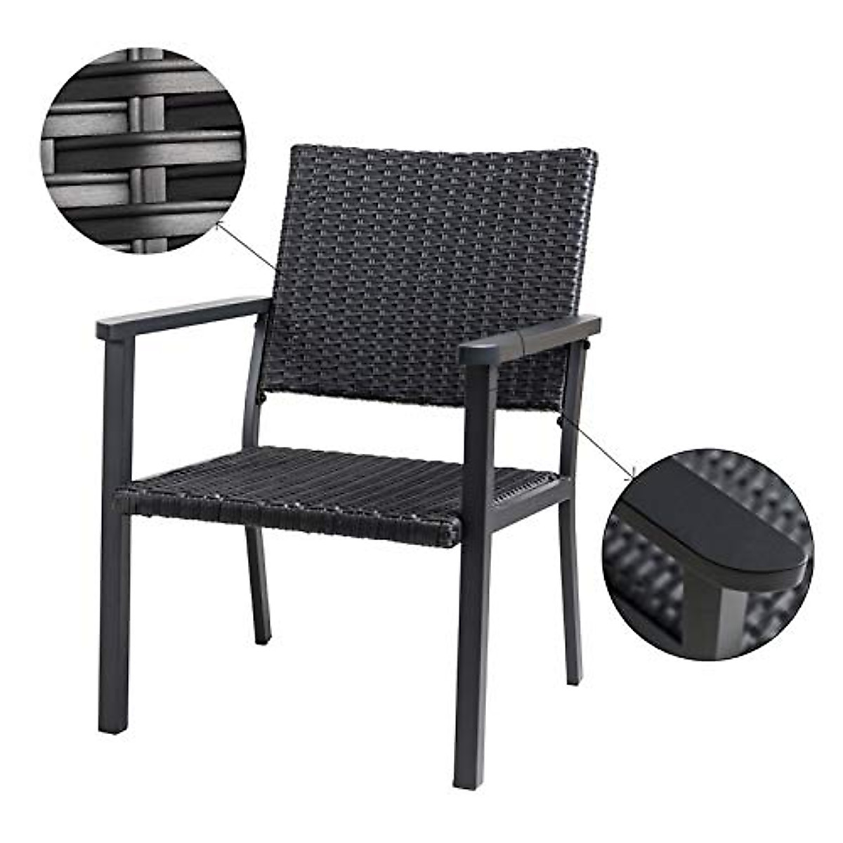 C-Hopetree Outdoor Lounge Chair for Outside Patio Porch, Metal Frame, Black All Weather Wicker