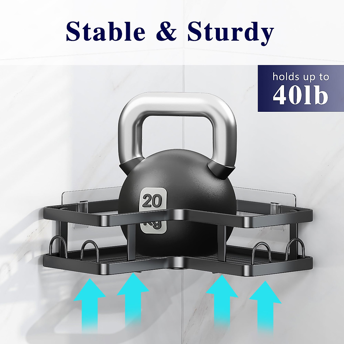 pavtner Corner Shower Caddy, Adhesive Stainless Steel Shower Shelf Shower Caddy, Corner Shower Shelves for Inside Shower, Shower Organizer Shelf With 8 hooks, Shower Storage Organizer Rack Black