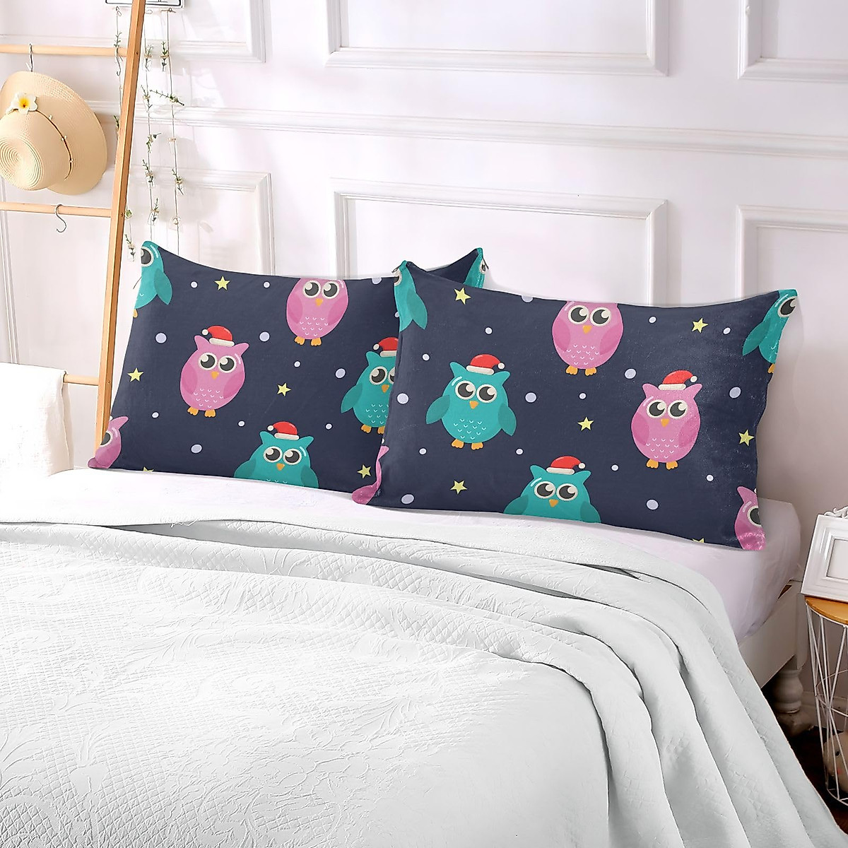 Cartoon Christmas Owls Pillowcase for Hair and Skin Body Pillow Cover Long Body Pillow Case 20"X 54" Fluffy Pillow Case with Zipper for Women Men