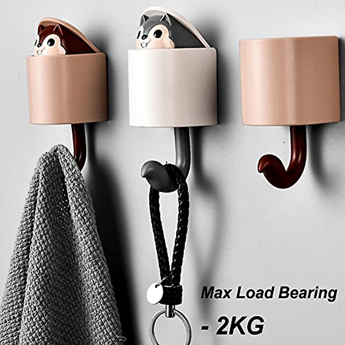 Maydahui 4PCS Squirrel Shaped Adhesive Wall Hook Cute Cartoon Animal Wall Hooks for Kids Room Living Room Bedroom Home Decoration