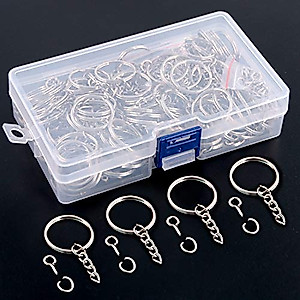 Swpeet 450Pcs 1" 25mm Sliver Key Chain Rings Kit, Including 150Pcs Keychain Rings with Chain and 150Pcs Jump Ring with 150Pcs Screw Eye Pins Bulk for Jewelry Findings Making (Sliver)