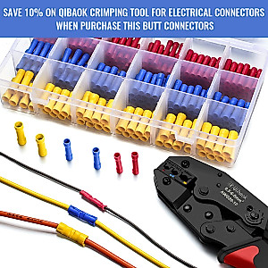 Qibaok 300 PCS Butt Splice Crimp Connectors Insulated Electrical Straight Wire Terminal Connectors 10-22AWG