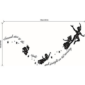 Wallpark Peter Pan Characters Wall Decals Quotes Inspirational Words Removable Wall Sticker, Children Kids Baby Home Room Nursery DIY Decorative Adhesive Art Wall Mural