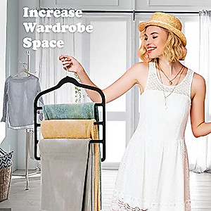 Tinfol Velvet Pants Hanger Space Saving, 4pc Black Non-Silp Velvet Hangers with Hook, Multi Tier Ultra Thin Trousers Hangers, Closet Clothes Hangers Organizer Storage for Trousers, Scarves, Jeans