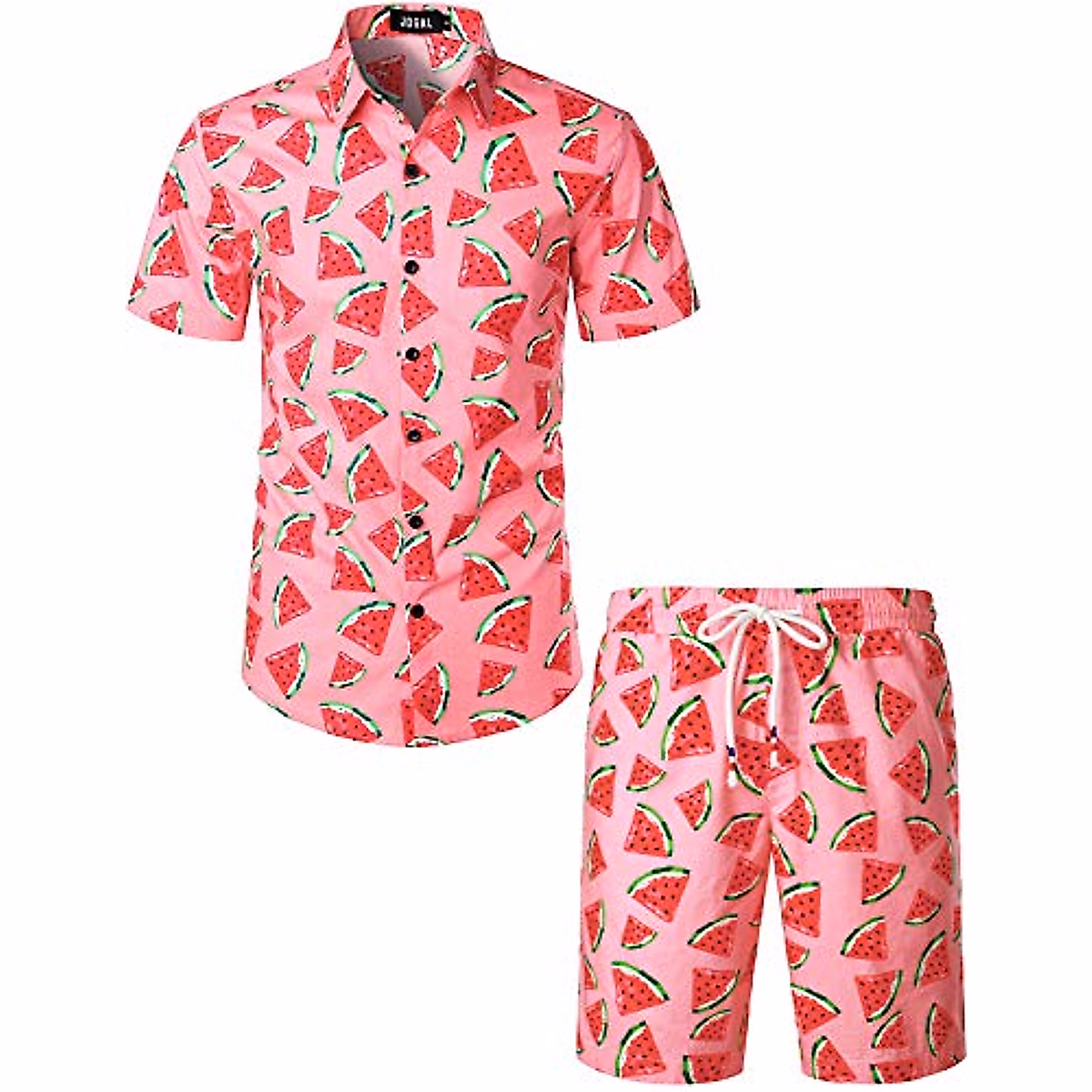 JOGAL Men's Fun Fruit Printed Short Sleeve Button Down Hawaiian Shirt Suits XX-Large Pink