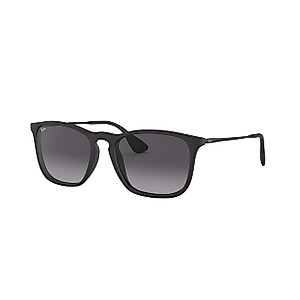 Ray-Ban RB4187F Chris Low Bridge Fit Square Sunglasses, Rubber Black/Light Grey Gradient Dark Grey, 54 mm