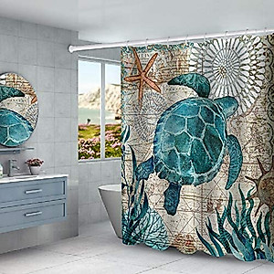 Jefuzh Sea Turtle Shower Curtain Sets with Non-Slip Rugs,Toilet Lid Cover Pad and Bath Mat,Bathroom Sets with Waterproof Durable Shower Curtains