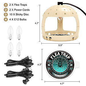 Flea Traps for Inside Your Home, 2025 Flea Treatment for Home, Electric Flea Killer for House Indoor, 2 Packs Flea Light Traps w/ E12 Bulbs & 10 Sticky Discs