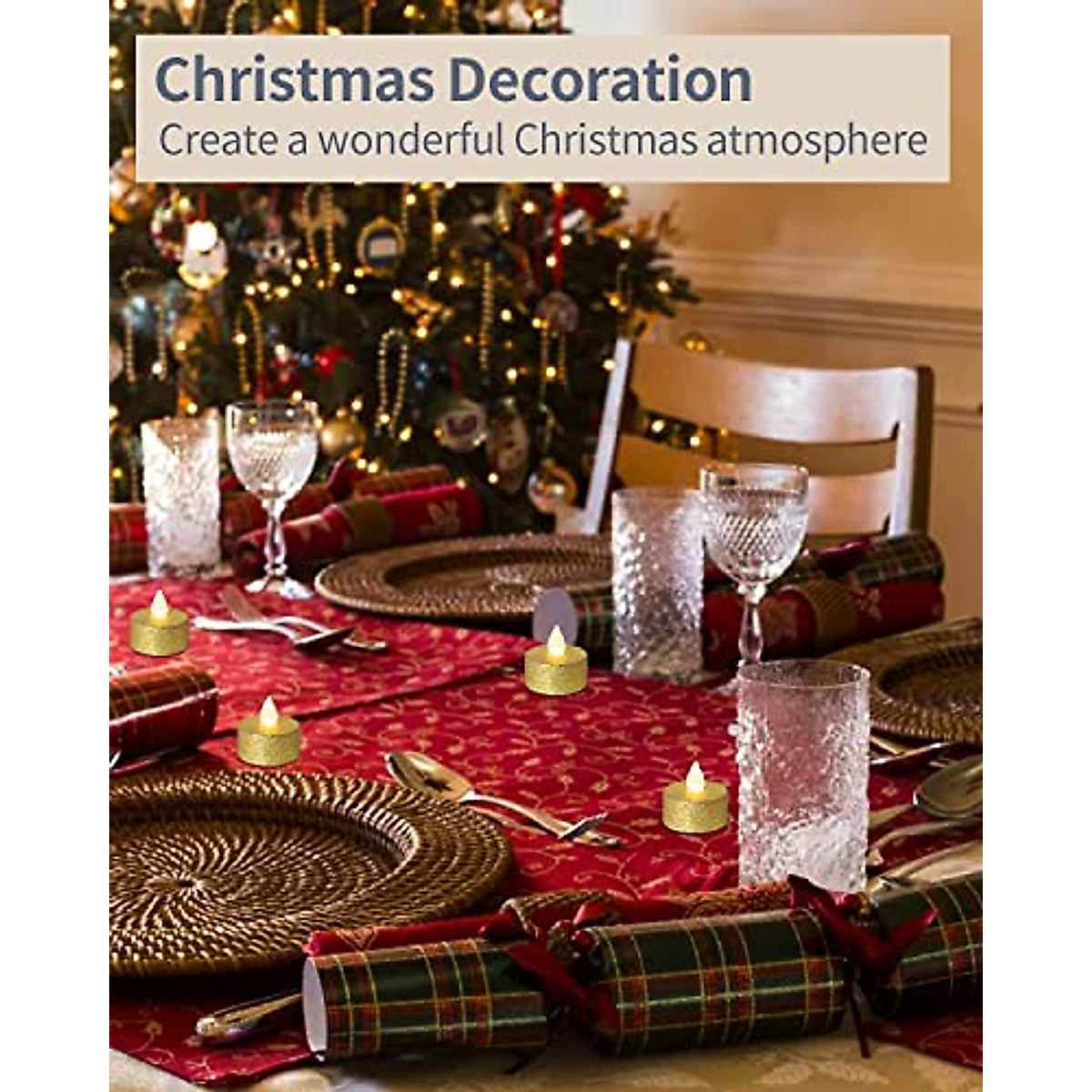 LOGUIDE Battery Operated LED Tea Lights,24 Pack Gold Flameless Votive Tealights Candle with Warm White Flickering light, Small Electric Fake Tea Candle Realistic for Wedding,Table,Festival Celebration