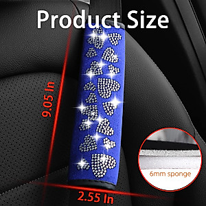 2PCS Bling Car Seat Belt Cover, Crystal Soft Shoulder Neck Protector Pad, Diamond Rhinestones Seatbelt Cushion for Women Girls, Auto Interior Accessories Universal for SUV, Truck, Van (Blue)