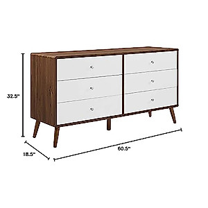 Modway Transmit Mid-Century Modern 60" Wood Dresser in Walnut White