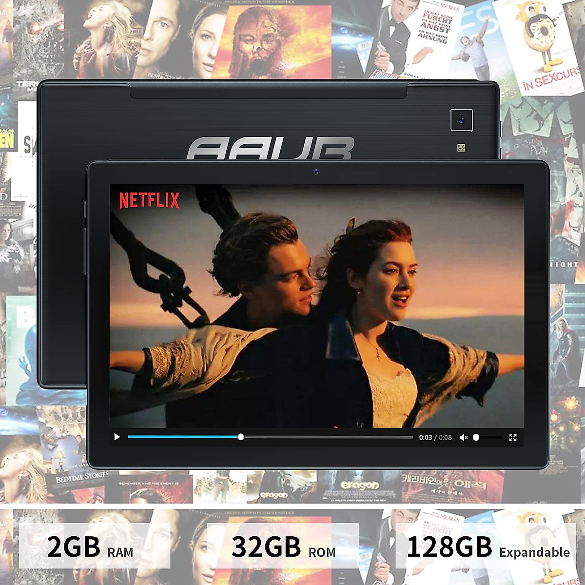 AAUB Tablet 10.1 inch Android Tablets 10 OS, Octa-Core Largest Tablet, HD Display, 32GB Big Storage Smart PC, 5MP+13MP Dual Cameras, 5G WiFi Bluetooth 5.0 GPS for Kids Seniors Tablet Computer