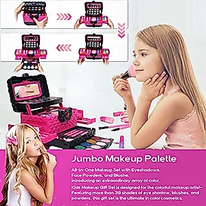 Kids Makeup Kit for Girl - Safe & Non Toxic Washable Makeup for Kids, Real Girls Makeup Kit for Kids Age 4-12, Princess Dress Up Toys for Girls Kids Children, Girls Christmas Birthday Gift Age 4-12