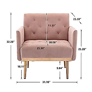 SLEERWAY Modern Velvet Single Sofa Chair, Upholstered Accent Living Room Chair, Comfy Armchair with Rose Golden Metal Legs, Tufted Chair for Reading or Lounging (Pink)
