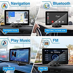 URVOLAX Wireless Portable Car Stereo Carplay Audio Receiver Compatible with Apple Android Auto System,7" HD Touch Screen Car Play with Bluetooth WiFi GPS Navigation FM Radio MirrorLink Voice Control