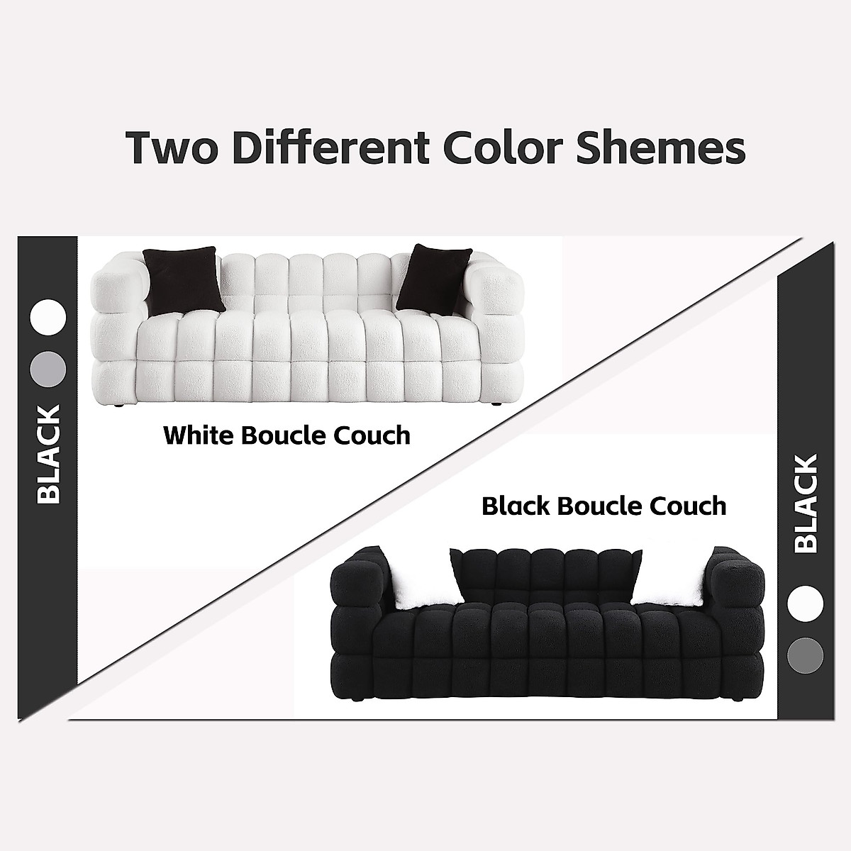 Olodumare 84.3" Modern Cloud Couch with Extra Deep Seats,3 Seater Sofa,Cream Boucle Couch with 2 Pillows Decor Furniture,Marshmallow Tufted Couches for Living Room,Office.Black