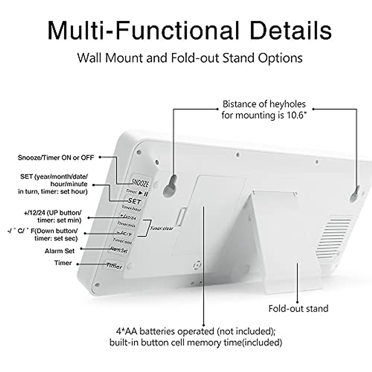 TXL Large Digital Day Wall Clock, Custom 8 Languages Calendar, Count up-Down Timer and Temp Reminder, 12/24Hr Desktop Alarm Clock with 14.17" Extra Large Display for Home Office Studio Hotel, White