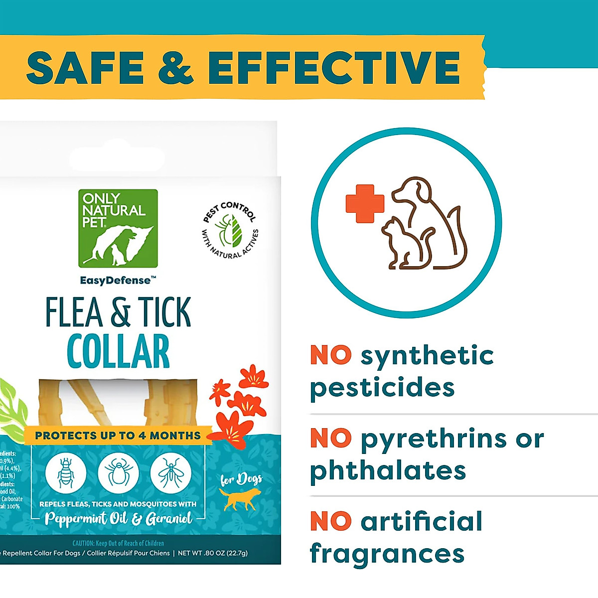 Only Natural Pet EasyDefense Flea & Tick Dog Collar - Canine Flea Collars Flea and Tick Control - Pet Flea Care That Protects up to 4 Months - for Dogs (2 Pack)