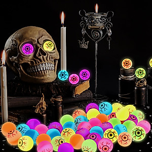 12PCS Halloween Party Favors, Glowing Bouncy Balls, Rubber Halloween Toys for Trick or Treat, 30mm Halloween Eyeballs in 6 Designs for Kids Adults Halloween Goodie Bag Stuffers Party Present Decor