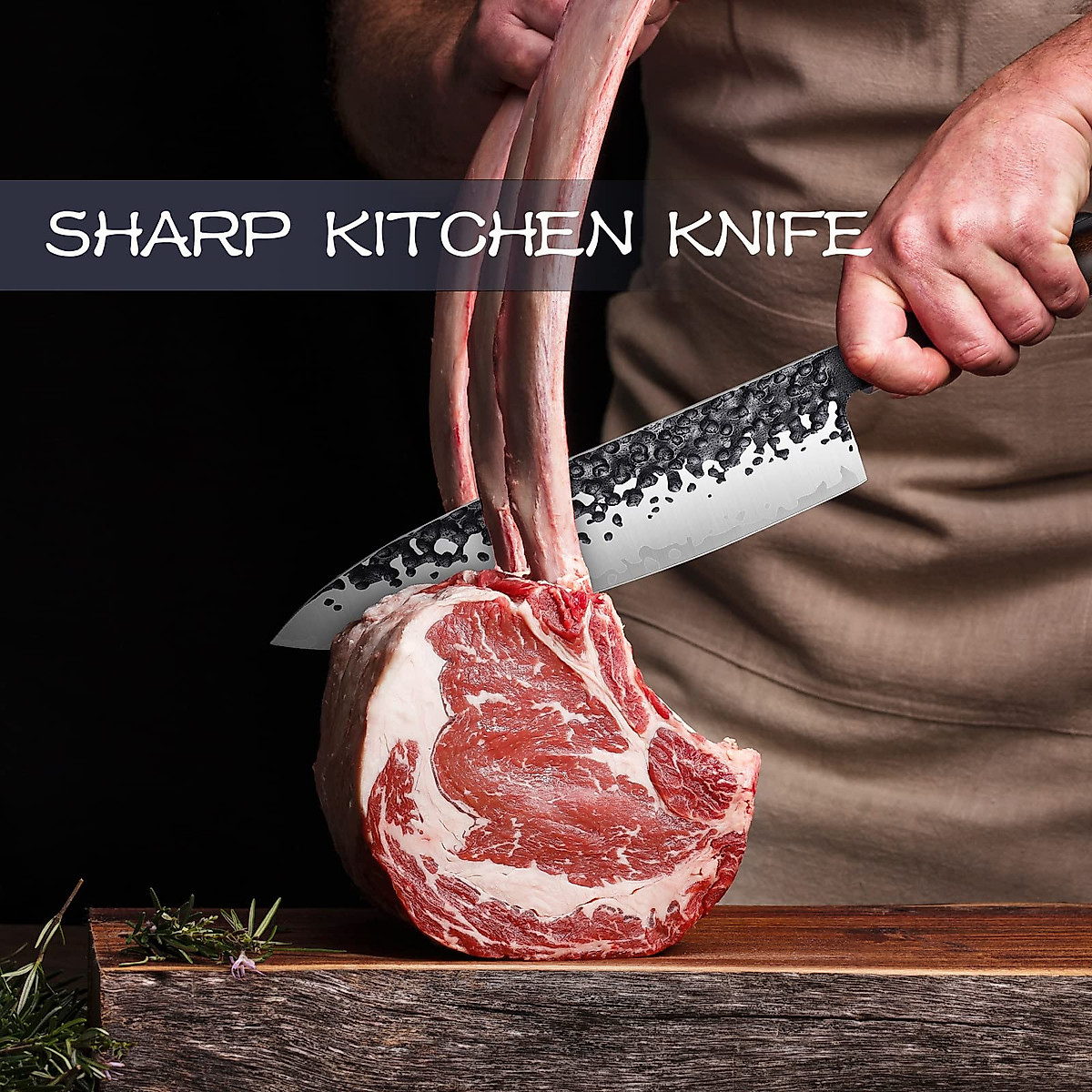 Golden Bird Japanese Gyuto Knife - Upgraded Chef Knife Professional 8 Inch Slicing Knife, 3 Layers 9CR18MOV High Carbon Kitchen Knife Sharp Santoku Knife for Meat Cutting, Vegetable Chopping