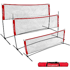 PowerNet Portable Badminton Pickleball Net, 10ft Wide, 3ft to 5ft Adjustable Height, Recreational Use, Driveway, Indoor, Outdoor, Beach, Street, Backyard, Ultra Portable