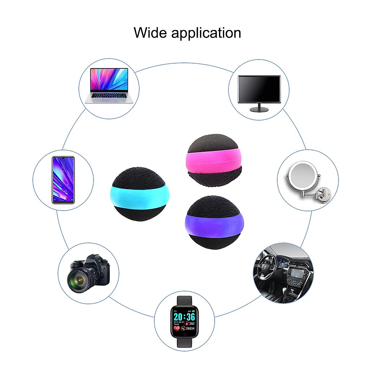 3 Pack Dual Action Touch Screen Glass Cleaner Cleaning Ball for iPad/Tablet/Smart Phone/Laptop/Computer/TV/Monitor Blue+Rose red+Purple