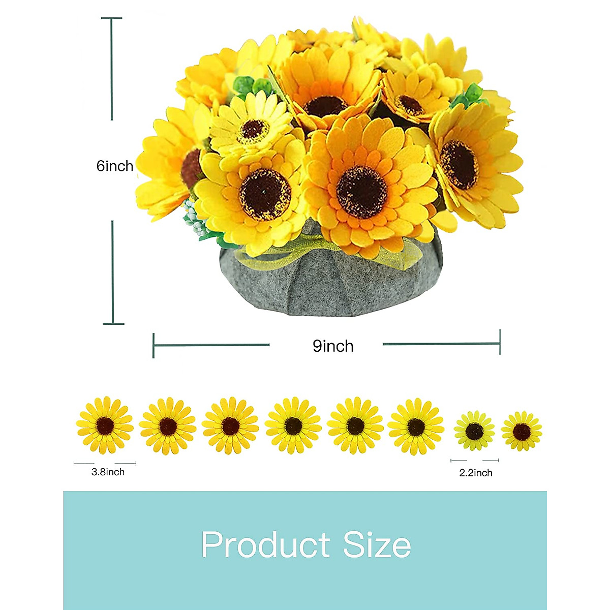 BAZIMA DIY Felt Flower Art Craft Kit, DIY Felt Sunflower Pot Bonsai Kit, Floral Gifts,Beginner Craft Kit,Arrange Pre-Cut Felt Flowers and Foliage