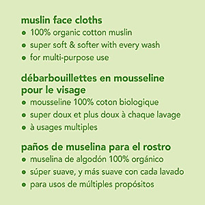 green sprouts Muslin Face Cloths made from Organic Cotton,Pink Set