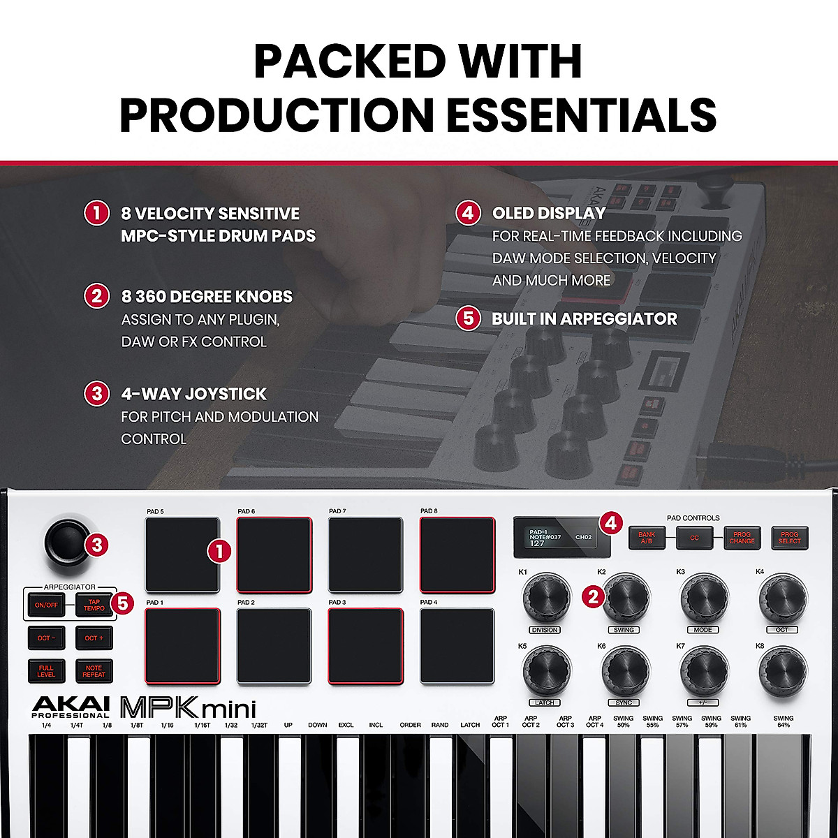 Akai MPK Mini MK3 MIDI Keyboard Controller + M-Audio SP2 Sustain Pedal, with MPC Beats and Software Suite – Beat Maker Bundle (White)