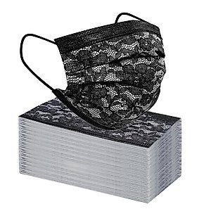 Fashion Lace Lace_Masks for Women 50pcs,Lace Disposable Face_Masks 3-Ply Breathable Black, Lace Pattern 3 Ply Face_Mask with Elastic Earloop