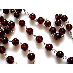elegantmedical HANDMADE Garnet Gemstone Bead Catholic Sterling 925 Silver 5 DECADE ROSARY Cross Crucifix Necklace Womens/Girls