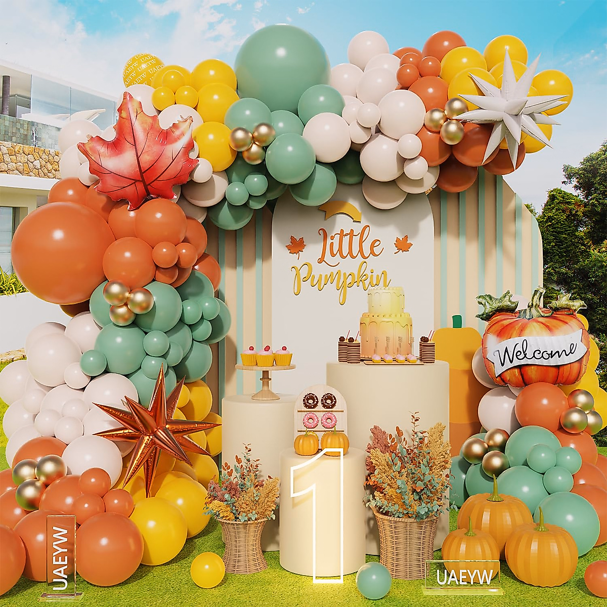 Fall Balloon Arch Garland Kit 153Pcs Burnt Orange Sage Green Mustard Yellow Balloons for Little Pumpkin Autumn Thanksgiving Boho Birthday Baby Shower Bridal Shower Party Decorations