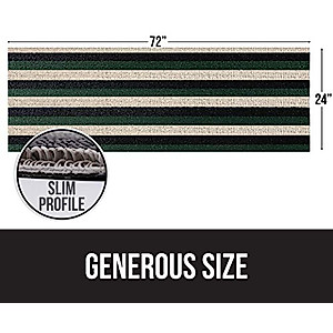 GORILLA GRIP Heavy Duty Striped Doormat, 72x24, Thick Bristles, Crush Proof Texture, Catch Dirt from Shoes, Strong Backing, Easy to Clean, Indoor Outdoor Entrance Mat, Runner, Hunter Green Black Beige