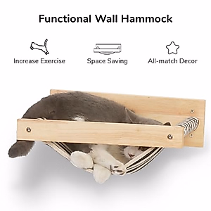 FUKUMARU Hammock Mounted Cat Beds and Perches, Wooden Wall Furniture, Stable Shelves for Sleeping, Playing, Climbing, and Lounging, Black Stripe